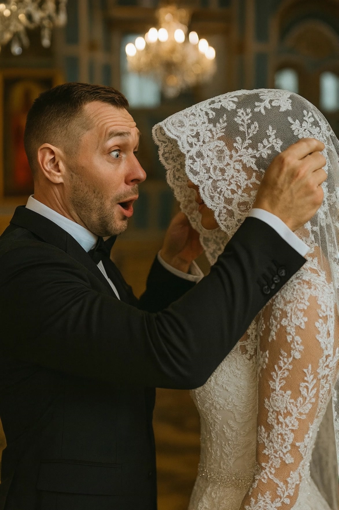 During the Wedding Ceremony, the Groom Lifted the Bride’s Veil to Kiss ...